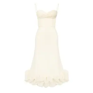 POST MERIDIEM Ivory Draped Bodice Bottom Flounced Bustier Dress - White