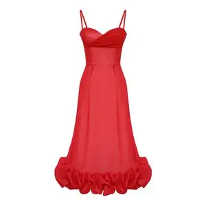 POST MERIDIEM Draped Bodice Bottom Flounced Bustier Dress - Red