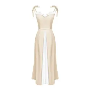 POST MERIDIEM Neutrals Cream Flowy Slit Midi Dress