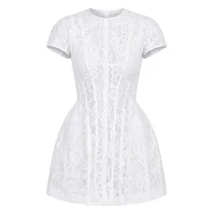 POST MERIDIEM Milk Lace Dress With Sculpted Silhouette - White