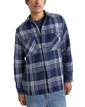 WAX LONDON Whiting Plaid Weave Overshirt - Navy / Ecru