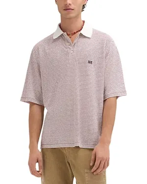 WALES BONNER Linen & Cotton Stripe Polo Shirt - Ivory/wine