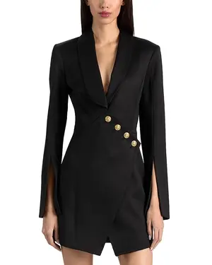 Alice + Olivia The Sculpt Wool Blend Asymmetrical Blazer Dress - Black