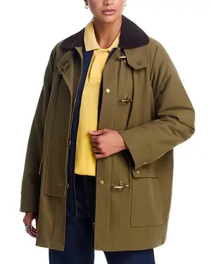 The Great. The Firefighter Cotton Hook Front Jacket - Olive With Chocolate