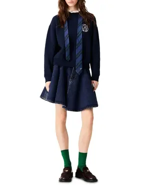 Maje Embroidered Sweatshirt With Ruffle Trim And Removable Collar