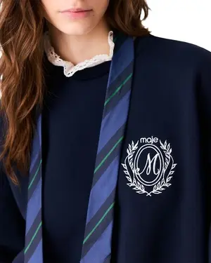Maje Embroidered Sweatshirt With Ruffle Trim And Removable Collar