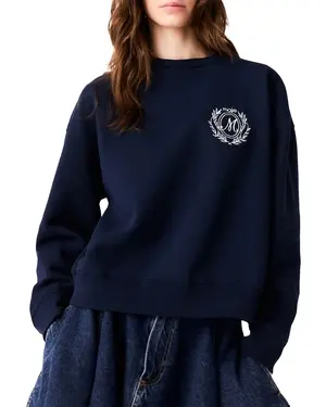 Maje Embroidered Sweatshirt With Ruffle Trim And Removable Collar