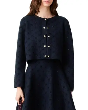 Maje Jacquard Sequin Crewneck Cardigan