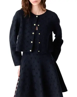 Maje Jacquard Sequin Crewneck Cardigan