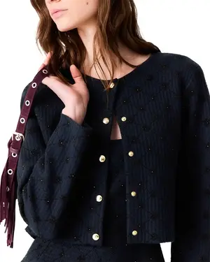 Maje Jacquard Sequin Crewneck Cardigan
