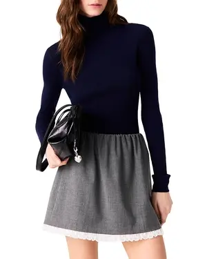 Maje Jeandra Lace Trim Mini Skirt