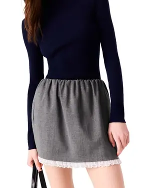 Maje Jeandra Lace Trim Mini Skirt