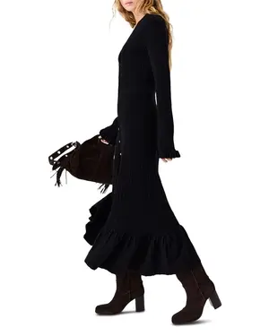 Maje Ritakette Ruffled Knit Maxi Dress