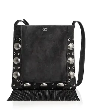 Valentino Garavani Vlogo Nellcote Fringe Suede Medium Shoulder Bag