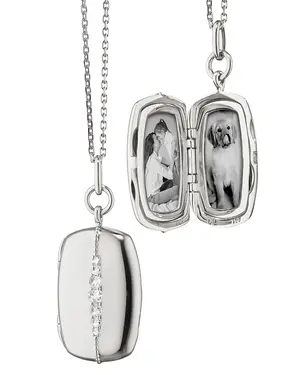 Monica Rich Kosann Slim Lockets White Sapphire Rectangular Pendant Necklace, 16-18 - Sterling Silver