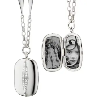 Monica Rich Kosann Points North White Sapphire Pave Rectangular Locket Pendant Necklace, 20-22 - Sterling Silver