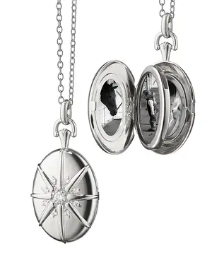 Monica Rich Kosann Four Image White Sapphire Starburst Oval Locket Necklace, 32 - Sterling Silver