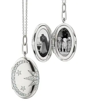 Monica Rich Kosann Sun Moon & Stars White Sapphire Galaxy Oval Locket Pendant Necklace, 20-22 - Sterling Silver