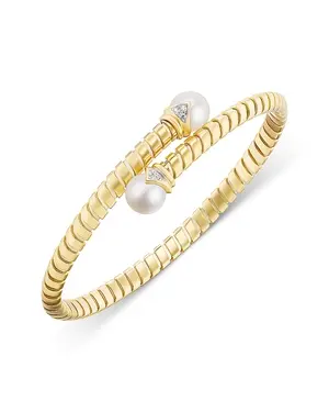 Marina B 18k Yellow Lina Cultured Freshwater Pearl & Diamond Flex Bypass Bracelet - Gold