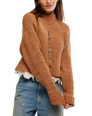 Free People High Neck Cuffed Sweater - Cinnamon