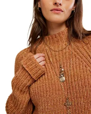 Free People High Neck Cuffed Sweater - Cinnamon