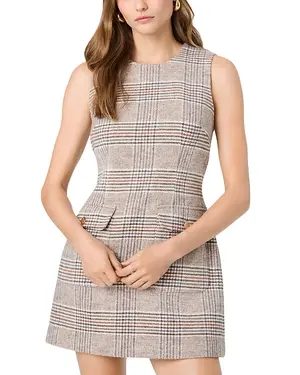 French Connection Sutton Plaid Print Mini Dress - Ash Gray Multi