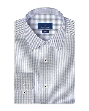 David Donahue Slim Fit Stretch Twill Micro Check Dress Shirt - Navy/ Sky