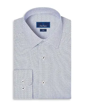 David Donahue Trim Fit Micro Check Cotton Blend Dress Shirt - Navy/ Sky