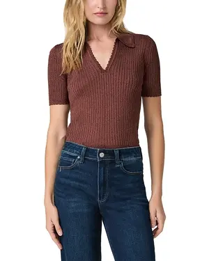 Paige Una Cotton Blend Ribbed Knit Top - Garnet Multi