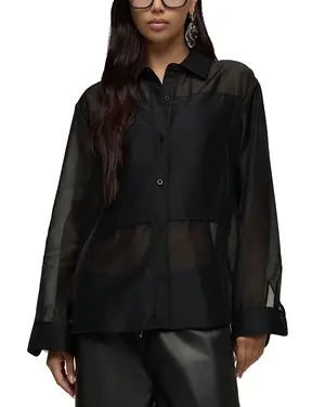 Hudson Jeans Sheer Oversized Button Up Top - Black