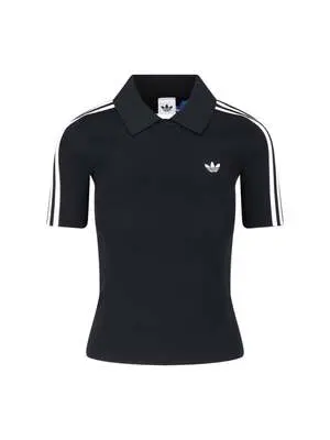 Adidas Ribbed Short-sleeve Polo Shirt - Black