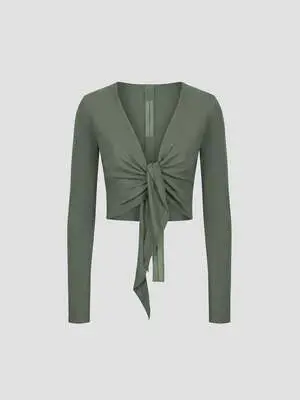 Rick Owens Crop Wrap Cardigan In 100% Wool - Dust