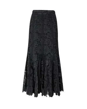 SELF-PORTRAIT Floral Lace Maxi Skirt - Black