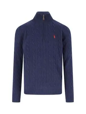 Polo Ralph Lauren Cable-knit Wool-cashmere Half-zip Sweater - Blue