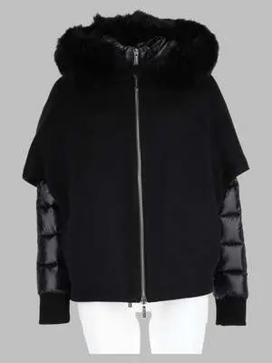 MOORER Hooded Fur-trim Coat - Black