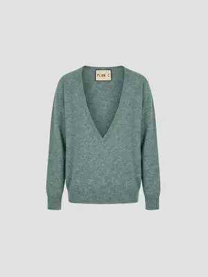 Plan C Deep V-neck Wool-cashmere Knit Top - Pewter Grey