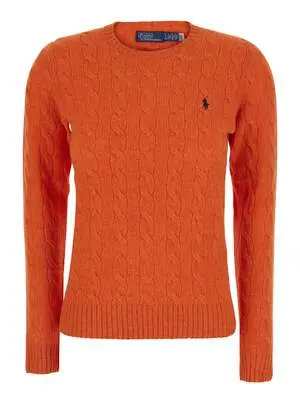 Polo Ralph Lauren Polo Pony Cable Knit Crew Neck Sweater In Wool & Cashmere - Orange