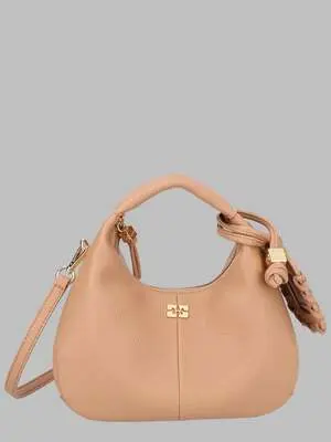 GANNI Mini Hobo Handbag With Logo - Beige