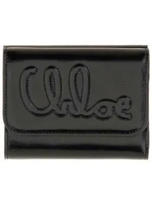 Chloé Calf Leather Trifold Mini Wallet With Lambskin Lining - Black