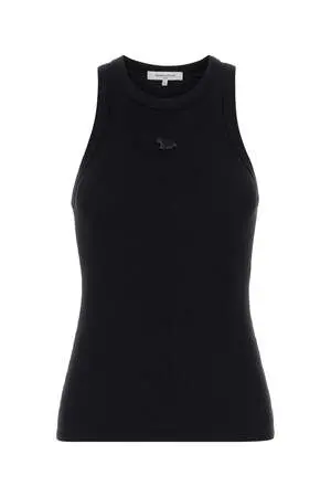 Maison Kitsuné Ribbed Stretch Tank Top With Fox Appliqu - Black