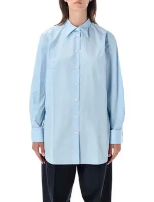 Prada Poplin Shirt With French Cuffs And Embroidered Logo - Blu