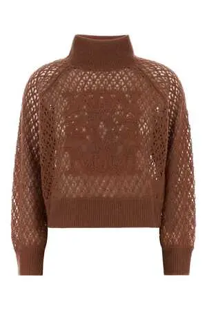 Max Mara Antiqued Crochet Cashmere-silk High Neck Sweater