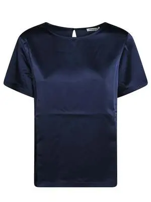 Max Mara Satin-effect Crewneck T-shirt - Blu
