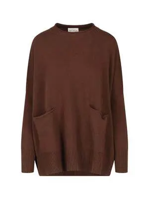 MA'RY'YA Oversized Crewneck Sweater With Patch Pockets