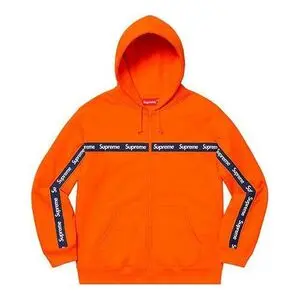 Supreme Text Stripe Zip Up Hooded Sweatshirt - Orange