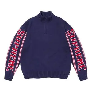 Supreme Fw26 Jacquard Sleeve Half Zip Sweater - Navy