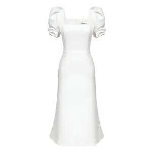 POST MERIDIEM Godet Silhouette Square Neck Midi Dress - White