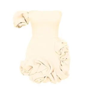 POST MERIDIEM Cream Flounced Bottom One Shoulder Bustier Dress - White