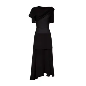 POST MERIDIEM Chiffon Asymmetrical Midi Dress - Black