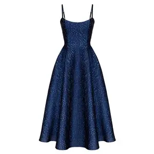 POST MERIDIEM Navy Jacquard Gold Flecks Bustier Dress